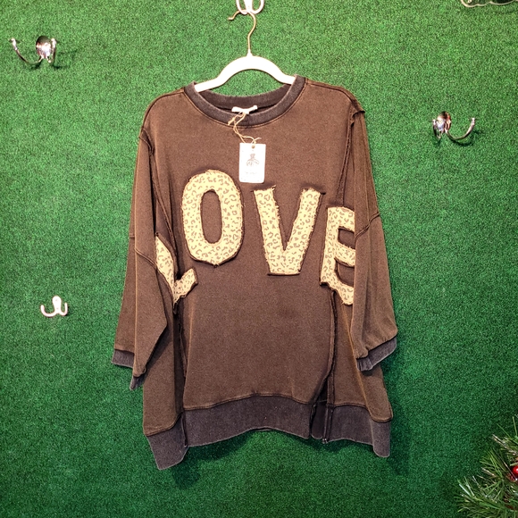 easel | Tops | 972 Nwot Easel Brown Sweatshirt With Love Appliqu | Poshmark